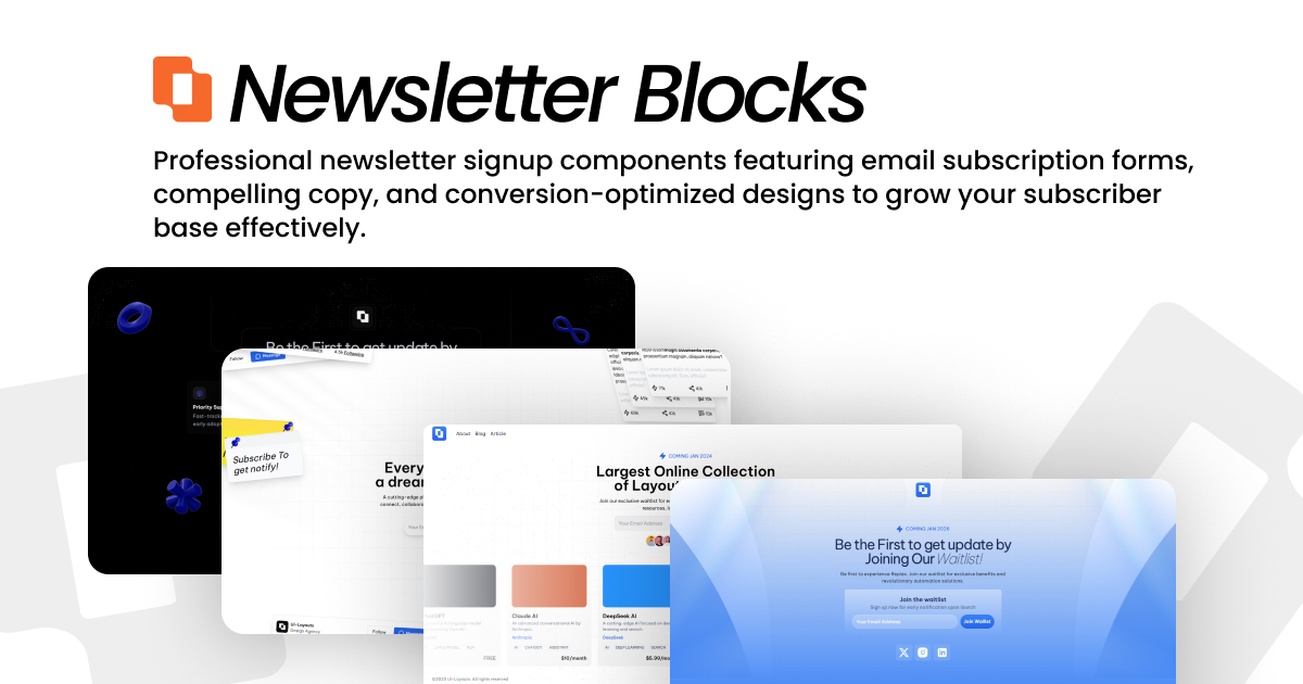 Newsletter Blocks | UI Layouts Pro - UI Layouts Pro
